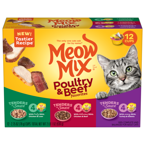 Meow Mix Tenders in Sauce Poultry & Beef Favorites Variety Pack ...