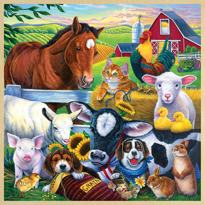 MasterPieces Wood Fun Facts - Farm Friends 48 Piece Wood Puzzle ...