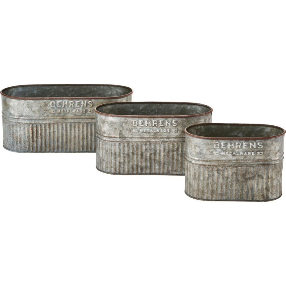 EMBOSSED AGED GALV. NESTING OVAL TUBS (11.5 INCH/SET OF 3) - Serving 5 ...